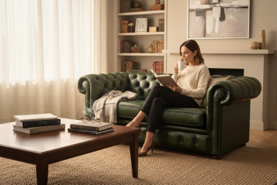 Chesterfield 2 Seater Antique Green Leather Sofa Settee Bespoke In ...