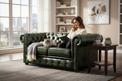 Chesterfield 2 Seater Antique Green Leather Sofa Settee Bespoke In ...