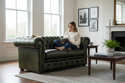 Chesterfield 2 Seater Antique Olive Leather Sofa Settee Bespoke In ...