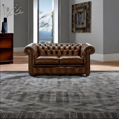 Chesterfield 2 Seater Antique Tan Leather Sofa Settee Bespoke In ...