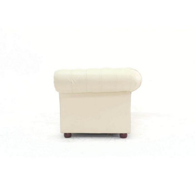 Chesterfield 2 Seater Buttoned Seat Cottonseed Real Leather Sofa Settee ...