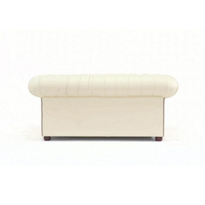 Chesterfield 2 Seater Buttoned Seat Cottonseed Real Leather Sofa Settee ...