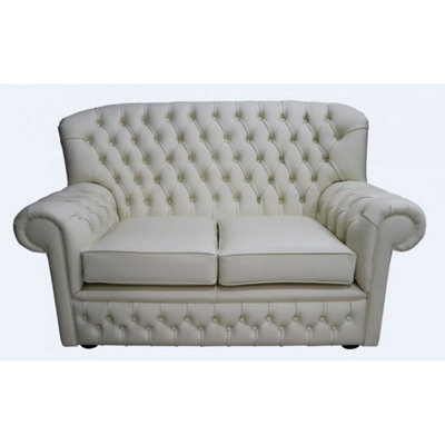 Chesterfield 2 Seater Cottonseed Cream Leather Sofa Bespoke In Monks Style