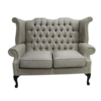 Chesterfield 2 Seater High Back Wing Sofa Charles Fudge Linen Fabric In ...