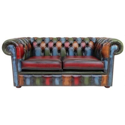 Chesterfield 2 Seater Patchwork Antique Leather Sofa Settee Bespoke In ...