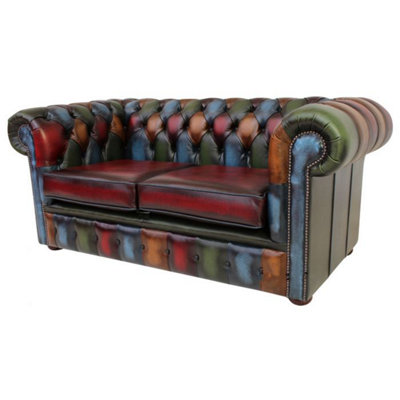 Chesterfield 2 Seater Patchwork Antique Leather Sofa Settee Bespoke In ...