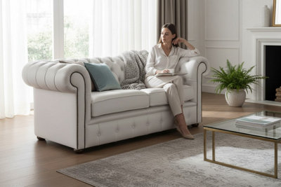Chesterfield 2 Seater Shelly Almond Leather Sofa Settee Bespoke In ...