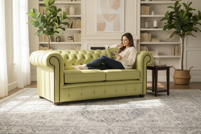 Chesterfield 2 Seater Shelly Field Green Leather Sofa Settee Bespoke In ...