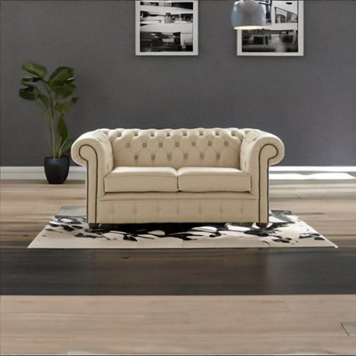 Chesterfield 2 Seater Shelly Ivory Leather Sofa Settee Bespoke In ...