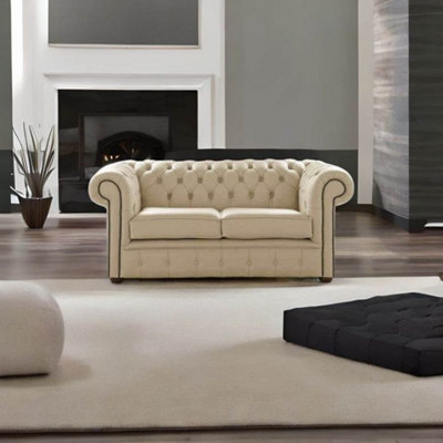 Chesterfield 2 Seater Shelly Ivory Leather Sofa Settee Bespoke In ...