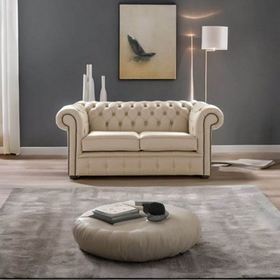 Chesterfield 2 Seater Shelly Pebble Leather Sofa Settee Bespoke In ...