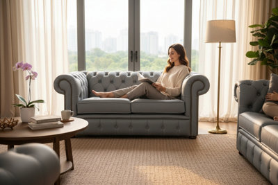 Chesterfield 2 Seater Shelly Piping Leather Sofa Settee Bespoke In Classic Style