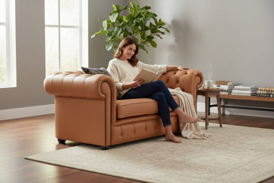 Chesterfield 2 Seater Shelly Saddle Leather Sofa Settee Bespoke In ...