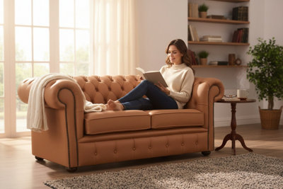 Chesterfield 2 Seater Shelly Saddle Leather Sofa Settee Bespoke In ...