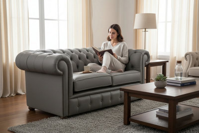 Chesterfield 2 Seater Shelly Silver Birch Leather Sofa Settee Bespoke ...