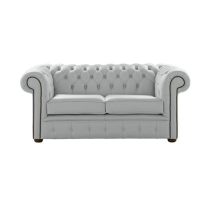 Chesterfield 2 Seater Shelly Silver Grey Leather Sofa Settee Bespoke In ...