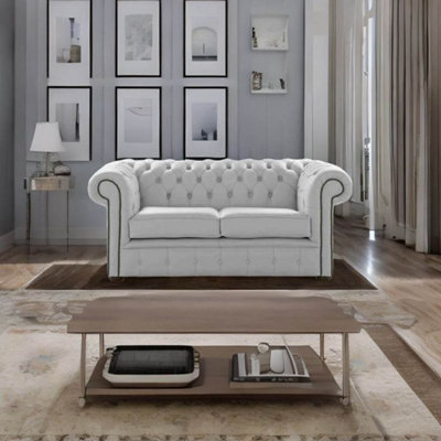 Chesterfield 2 Seater Shelly Silver Grey Leather Sofa Settee Bespoke In ...