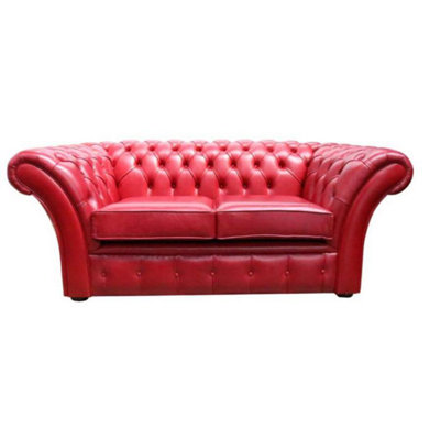 Chesterfield 2 Seater Sofa Settee Old English Gamay Red Leather In ...