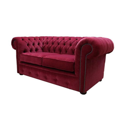 Chesterfield 2 Seater Sofa Settee Pimlico Wine Red Fabric In Classic Style