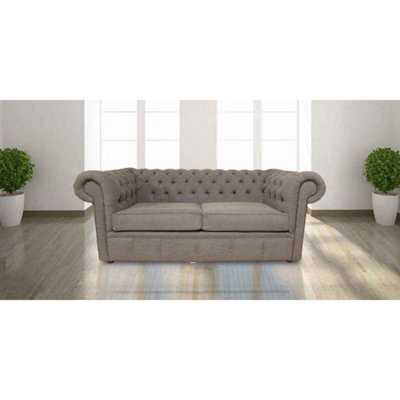 Chesterfield 2 Seater Sofa Settee Verity Plain Steel Grey Fabric In ...