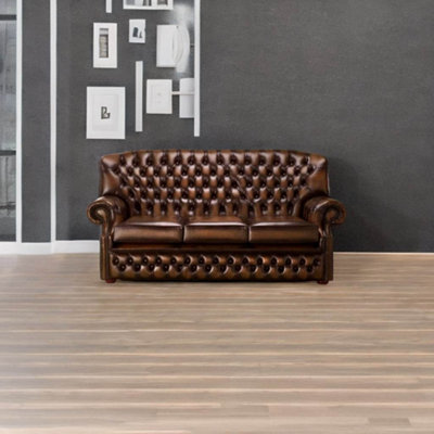 Chesterfield 3 Seater Antique Autumn Tan Leather Sofa Bespoke In Monks ...