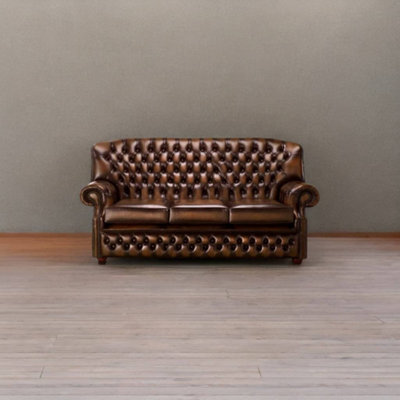 Chesterfield 3 Seater Antique Autumn Tan Leather Sofa Bespoke In Monks ...