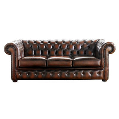 Chesterfield 3 Seater Antique Light Rust Leather Sofa Bespoke In ...