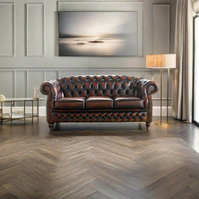 Chesterfield 3 Seater Antique Rust Leather Sofa Bespoke In Buckingham Style