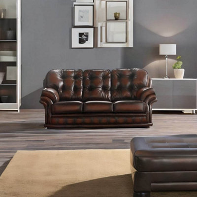 Chesterfield 3 Seater Antique Rust Leather Sofa Bespoke In ...