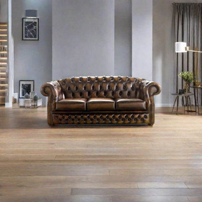 Chesterfield 3 Seater Antique Tan Leather Sofa Bespoke In Buckingham Style