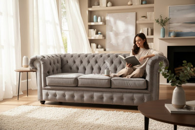 Chesterfield 3 Seater Boutique Beige Velvet Sofa Settee Bespoke In ...