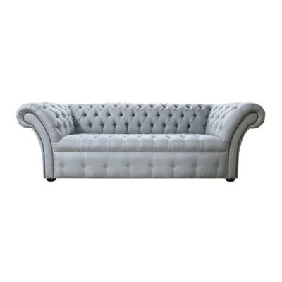 Chesterfield 3 Seater Buttoned Seat Sofa Settee Tweed Lime Fabric In ...