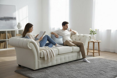 Chesterfield 3 Seater Cottonseed Cream Leather Sofa Bespoke In Balmoral Style