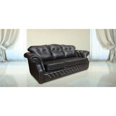Chesterfield 3 Seater Crystal Black Leather Sofa Settee Bespoke In Era ...