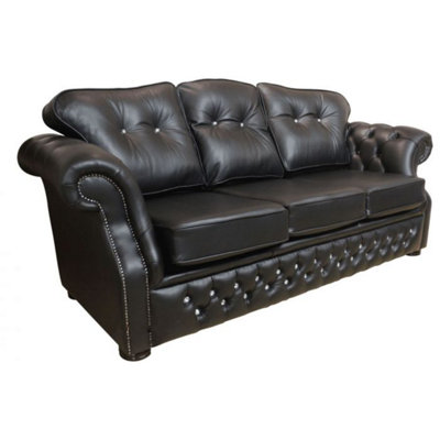 Chesterfield 3 Seater Crystal Black Leather Sofa Settee Bespoke In Era ...