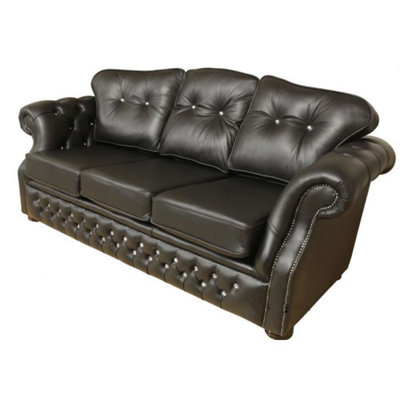 Chesterfield 3 Seater Crystal Black Leather Sofa Settee Bespoke In Era ...