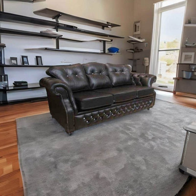 Chesterfield 3 Seater Crystal Black Leather Sofa Settee Bespoke In Era ...