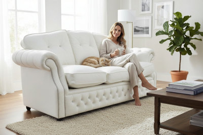 Chesterfield 3 Seater Crystal White Leather Sofa Settee Bespoke In Era ...