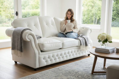 Chesterfield 3 Seater Crystal White Leather Sofa Settee Bespoke In Era ...