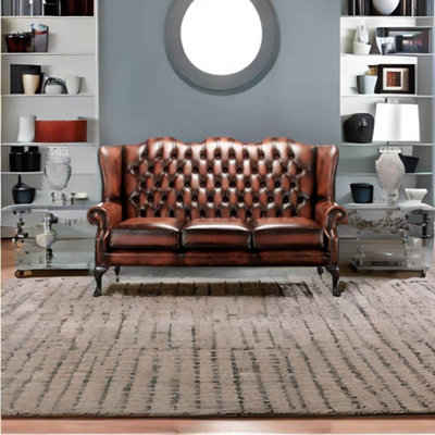 Chesterfield 3 Seater High Back Antique Light Rust Leather Sofa In ...