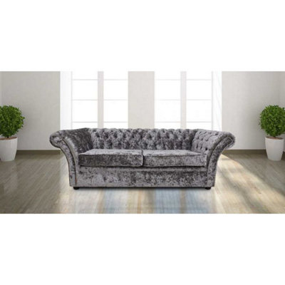 Chesterfield 3 Seater Senso Fossil Grey Velvet Fabric Sofa In Balmoral Style