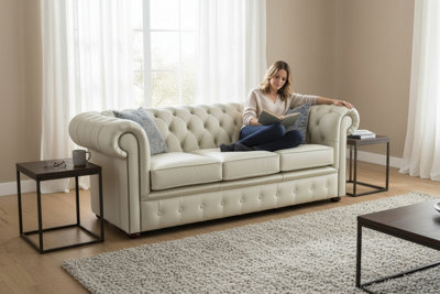 Chesterfield 3 Seater Shelly Cream Real Leather Sofa Bespoke In Classic ...