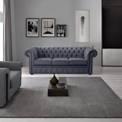 Chesterfield 3 Seater Shelly Knight Leather Sofa Bespoke In Classic Style