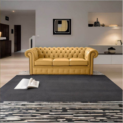 Chesterfield 3 Seater Shelly Parchment Leather Sofa Bespoke In Classic Style