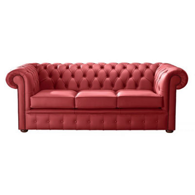 Chesterfield 3 Seater Shelly Poppy Red Leather Sofa Bespoke In Classic ...