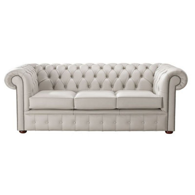 Chesterfield 3 Seater Shelly Rice Milk Leather Sofa Bespoke In Classic ...