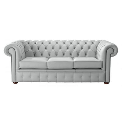 Chesterfield 3 Seater Shelly Silver Grey Leather Sofa Bespoke In ...