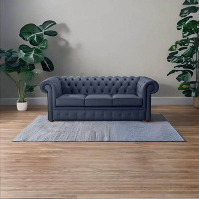 CHESTERFIELD 3 SEATER SHELLY SUFFOLK BLUE LEATHER SOFA BESPOKE IN ...