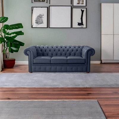 Chesterfield 3 Seater Shelly Suffolk Blue Leather Sofa Bespoke In ...