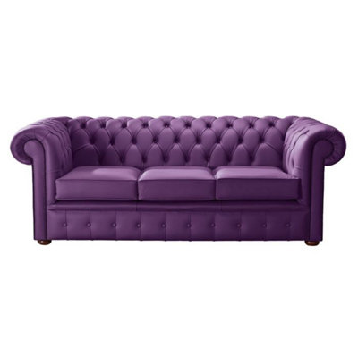 Chesterfield 3 Seater Shelly Wineberry Purple Leather Sofa Bespoke In ...
